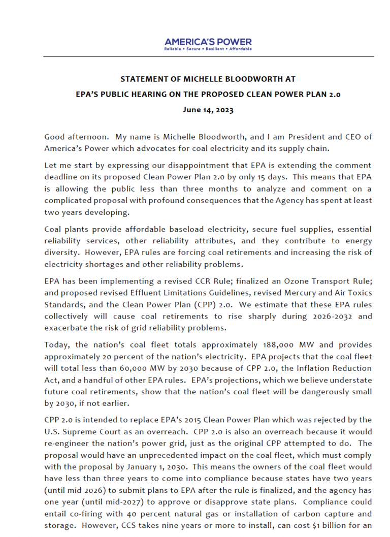 America’s Power’s Statement at EPA’s Public Hearing on the Proposed ...